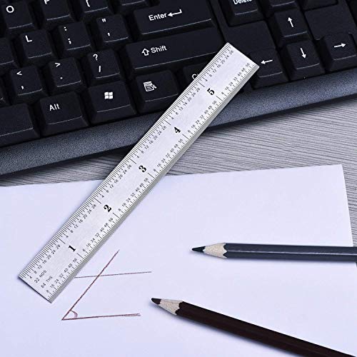 2 Pack Stainless Steel Ruler Machinist Engineer Ruler, Metric Ruler with Markings 1/8, 1/16, 1/32, 1/64 Inch for Engineering, School, Office, Architect, and Drawing (12 Inch, 6 Inch)