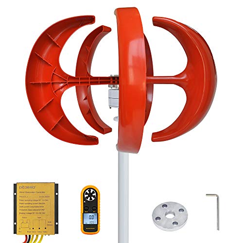 Pikasola Wind Turbine 200W max 220W 12V 5 Blade Wind Vertical Axis Generator 3 Phase AC Permanent Magnet Generator Wind Turbine Kit with Controller for Hybrid Wind Solar System