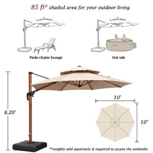 PURPLE LEAF 10ft Patio Umbrella Outdoor Round Umbrella Large Cantilever Umbrella Windproof Offset Umbrella Heavy Duty Sun Umbrella for Garden Deck Pool Patio, Beige