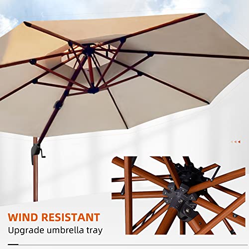 PURPLE LEAF 10ft Patio Umbrella Outdoor Round Umbrella Large Cantilever Umbrella Windproof Offset Umbrella Heavy Duty Sun Umbrella for Garden Deck Pool Patio, Beige