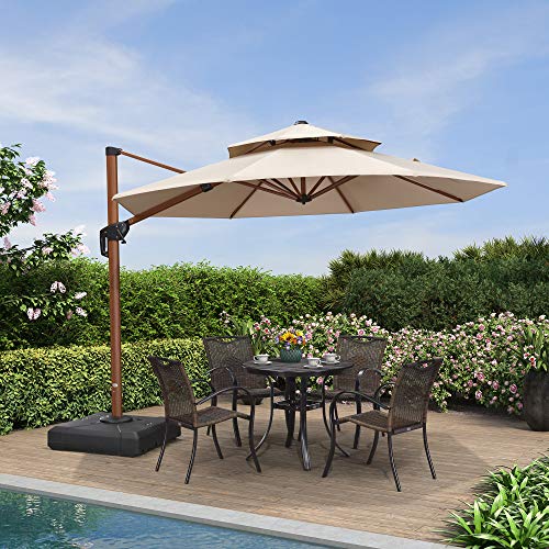 PURPLE LEAF 10ft Patio Umbrella Outdoor Round Umbrella Large Cantilever Umbrella Windproof Offset Umbrella Heavy Duty Sun Umbrella for Garden Deck Pool Patio, Beige