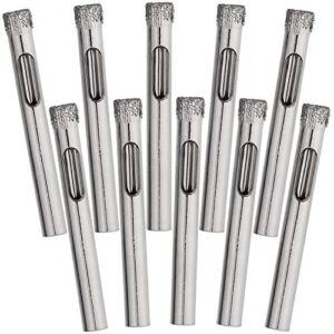 10 pack diamond drill bit set, 6mm (1/4inch) small diamond hole saw kit for glass, ceramics, porcelain, ceramic tile, marble