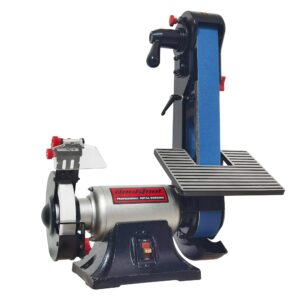 bucktool combo 2" x 42" belt sander 6" bench grinder, knife sharpener with large work table bg2600 upgraded model