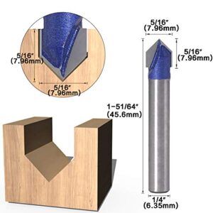 Yakamoz Industrial Grade 1/4-Inch Shank 90 Degree V Groove Router Bit Set CNC Engraving V Grooving Bit Cutter for 3D Signmaking Lettering Carving Woodworking Tool, Cutting Dia. 1/4", 5/16", 3/8", 1/2"