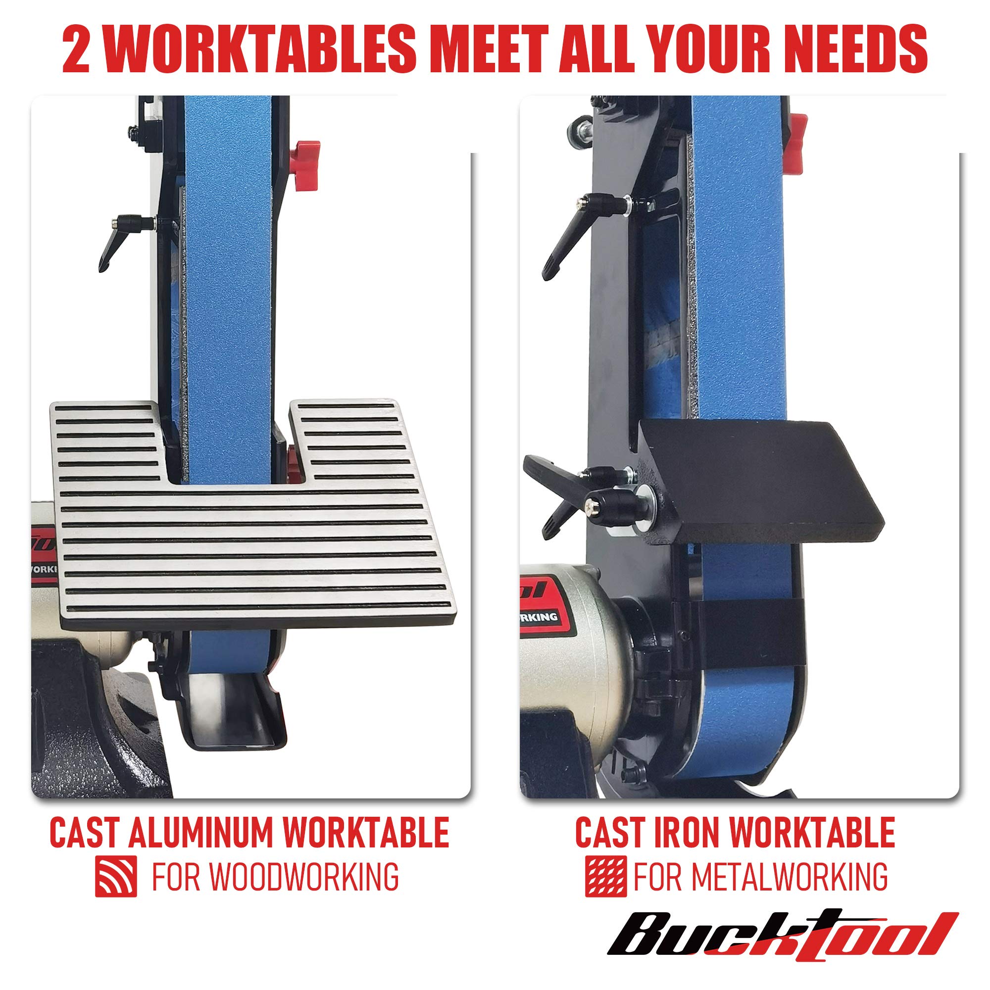 Bucktool Combo 2" x 42" Belt Sander 6" Bench Grinder, Knife Sharpener with Large Work Table BG2600 Upgraded Model