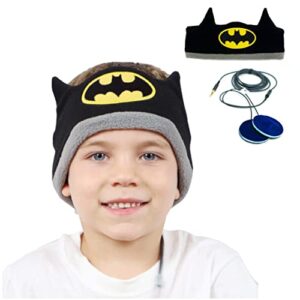 cozyphones batman kids headphones volume limited with thin speakers & super soft fleece headband - perfect toddlers & children's earphones for home, school & travel