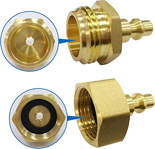 Lead-Free Brass Winterize Sprinkler Systems Blowout Plug Quick Connect Air Compressor 1/4" Adapter | Fits Garden Hose 3/4" Threading Water Blowout Adapter Fitting to RV and Campe (2)