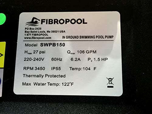 FibroPool 1.5 HP Swimming Pool Pump for In Ground Pools and Spas - 1.5 Horsepower - Designed in the USA - High Efficiency Single Speed Motor With Clear Top Lid - FP150