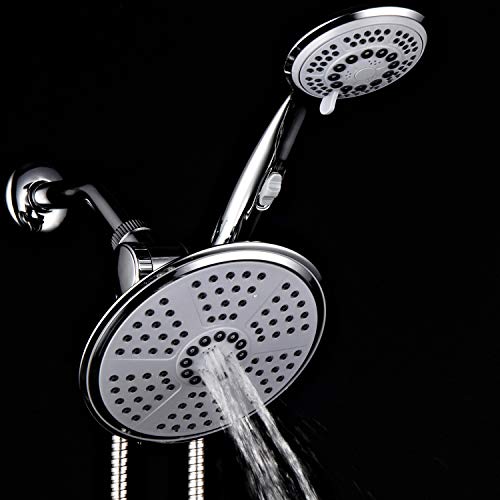 HotelSpa High-Pressure Ultra Luxury Rainfall Combo – Giant 7-inch 5-mode Head, 6-mode Hand Shower with ON/OFF Pause Switch, Water Diverter, Stainless Steel Hose – Top American Brand – Chrome Finish