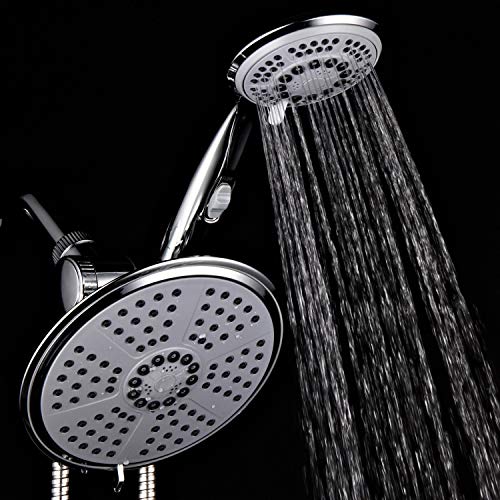 HotelSpa High-Pressure Ultra Luxury Rainfall Combo – Giant 7-inch 5-mode Head, 6-mode Hand Shower with ON/OFF Pause Switch, Water Diverter, Stainless Steel Hose – Top American Brand – Chrome Finish