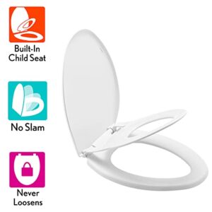 Little2Big 81SLOW 000 Toilet Seat with Built-In Potty Training Seat, Slow-Close, and will Never Loosen, ROUND, White