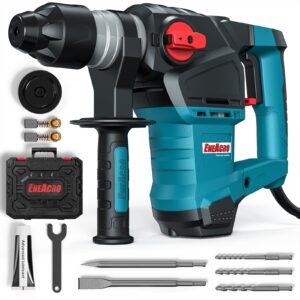 eneacro 1-1/4 inch sds-plus 12.5 amp heavy duty rotary hammer drill, safety clutch 3 functions with vibration control including grease, chisels and drill bits with case