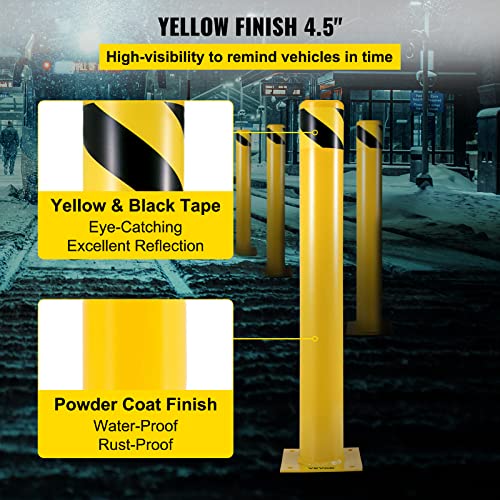 BestEquip Safety Bollard 42-4.5 Safety Barrier Bollard 4-1/2" OD 42" Height Yellow Powder Coat Pipe Steel Safety Barrier with 4 Free Anchor Bolts for Traffic-Sensitive Area