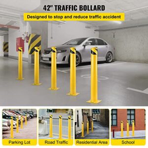 BestEquip Safety Bollard 42-4.5 Safety Barrier Bollard 4-1/2" OD 42" Height Yellow Powder Coat Pipe Steel Safety Barrier with 4 Free Anchor Bolts for Traffic-Sensitive Area