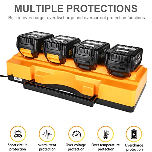 Powilling 4-Ports Fast Charger for Dewalt 12V 20V Max Li-ion Batteries DCB205-2 DCB204 DCB127 DCB609 Replace Dewalt Battery Charger DCB102 DCB102BP DCB104 DCB118 DCB115 DCB107