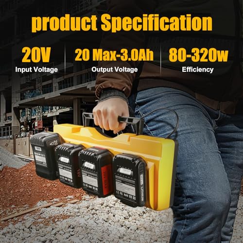 Powilling 4-Ports Fast Charger for Dewalt 12V 20V Max Li-ion Batteries DCB205-2 DCB204 DCB127 DCB609 Replace Dewalt Battery Charger DCB102 DCB102BP DCB104 DCB118 DCB115 DCB107