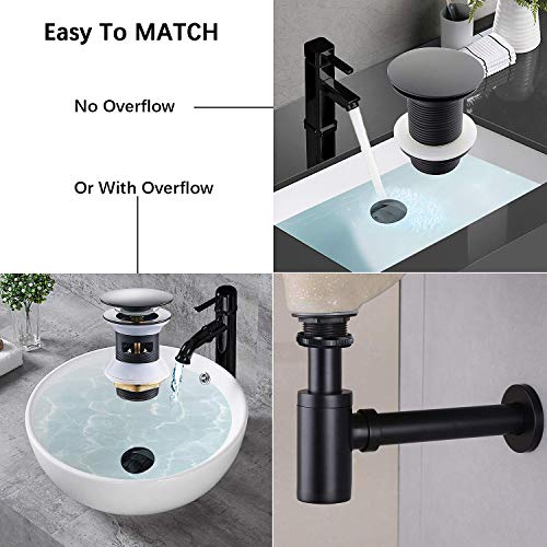 Matte Black Brass Bottle P Waste Trap Decorative Adjustable Height 1 1/4″Drain Pipe Tube Kit for Bathroom Vessel Sink Lavatory with Overflow (HM2020)