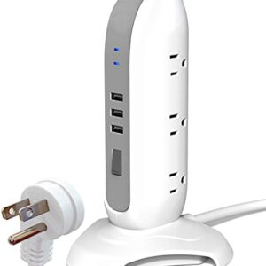 One Power by Promounts Desktop Power Strip Tower Surge Protector, 5 Outlets 3 3.1A USB Chargers, 900 Joules, LED Indicator, 6 ft Cable, Space-Save Flat Plug for Smartphone, Tablet, Laptop, Power Bank