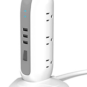 One Power by Promounts Desktop Power Strip Tower Surge Protector, 5 Outlets 3 3.1A USB Chargers, 900 Joules, LED Indicator, 6 ft Cable, Space-Save Flat Plug for Smartphone, Tablet, Laptop, Power Bank