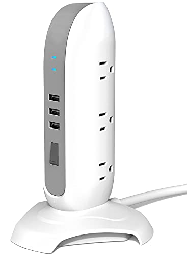 One Power by Promounts Desktop Power Strip Tower Surge Protector, 5 Outlets 3 3.1A USB Chargers, 900 Joules, LED Indicator, 6 ft Cable, Space-Save Flat Plug for Smartphone, Tablet, Laptop, Power Bank