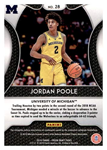 2019-20 Panini Prizm Draft #28 Jordan Poole Michigan Wolverines Basketball Card