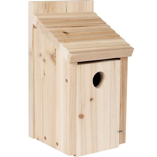 Wooden Bird House for Outside - Bluebird Birdhouse for Outdoors for Finch Cardinals, Hanging Bird Houses for Outdoors Clearance with Fledging Grooves, Secure Latch, Air Vents - Weatherproof Birdhouses