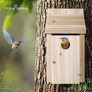 Wooden Bird House for Outside - Bluebird Birdhouse for Outdoors for Finch Cardinals, Hanging Bird Houses for Outdoors Clearance with Fledging Grooves, Secure Latch, Air Vents - Weatherproof Birdhouses