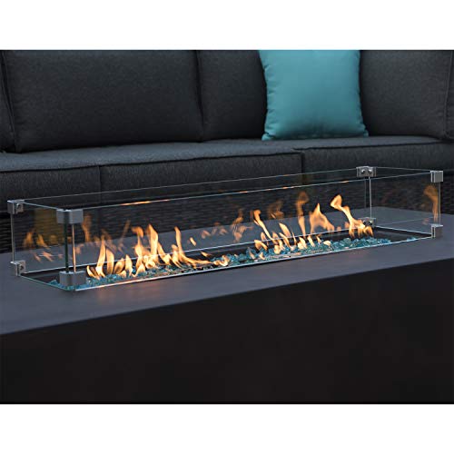 COSIEST Glass Wind Guard, Rectangle, Tempered Glass for Outdoor Fire Pit , 35.5x9x5.5 inches