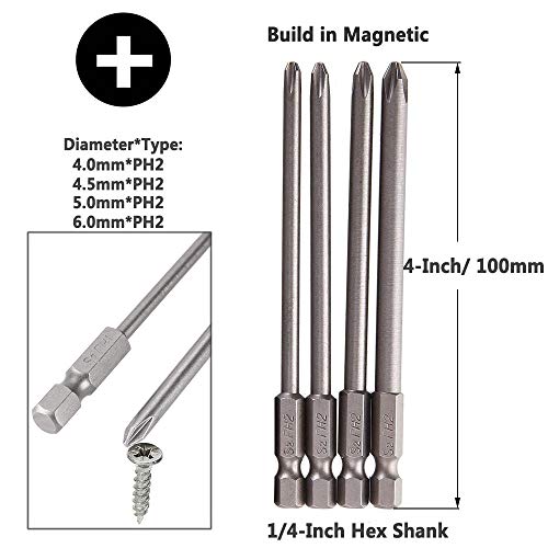 Yakamoz 16Pcs 4-in-1 Multi Long Magnetic Screwdriver Bit Set with 1/4" Hex Shank Drill Screw Driver Bits Power Tools Kit (Hex Head Allen Wrench, Torx Security, Cross Phillips & Flat Head Slotted Tip)