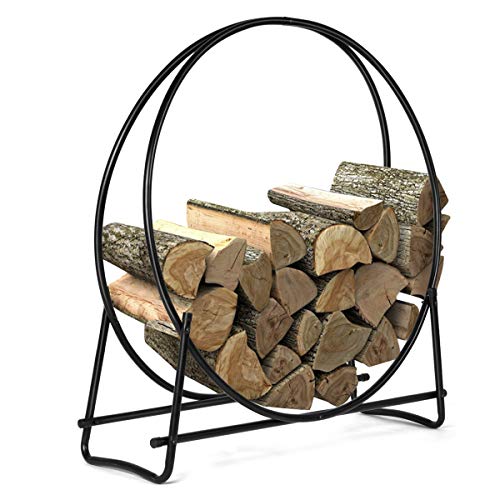 Casart Firewood Log Rack Hoop Tubular Steel Wood Storage Holder for Indoor & Outdoor (40 Inch)