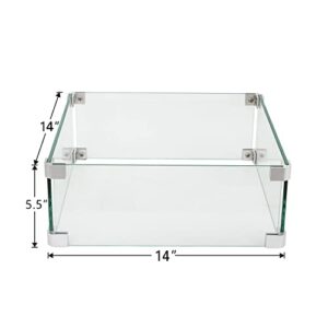 COSIEST Glass Wind Guard, Square, Tempered Glass for Outdoor Fire Pit , 14x14x5.5 inches