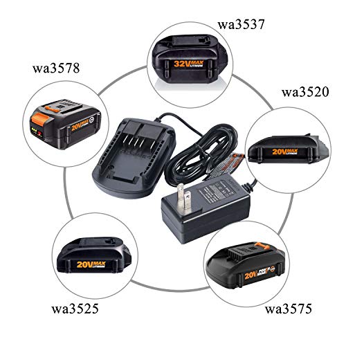 WA3742 Charger for Worx 20V Lithium Battery WA3520 WA3525 WA3578, Cell9102 Replacement Worx Battery Charger 20V WA3732 WA3875 WA3881