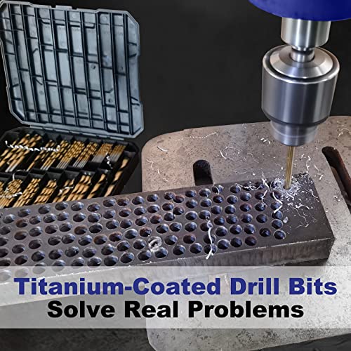 Metric 99 Pieces Titanium Twist Drill Bit Set, 135° Tip High Speed Steel, Size from 1.5mm up to 10mm, Ideal Drilling in Wood/Cast Iron/Aluminum Alloy/Plastic/Fiberglass, with Hard Storage