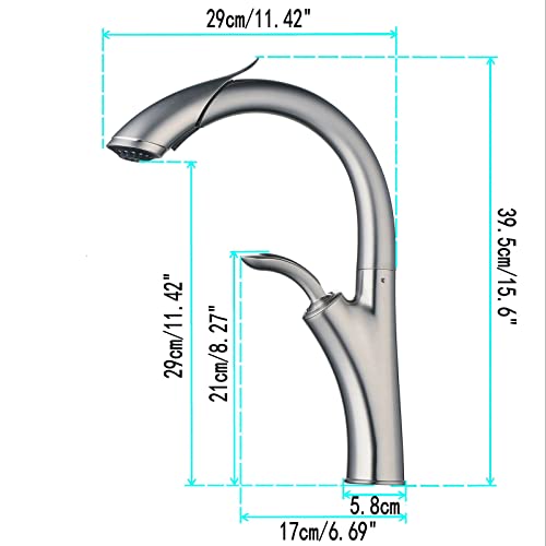 Leekayer Single Handle Lever Kitchen Faucet 360° Swivel Brushed Nickel Pull Out 1 Hole Mount Contemporary Dual Water Mode(Sprayer and Stream) Solid Brass Kitchen Sink Mixer Commercial