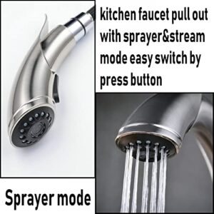 Leekayer Single Handle Lever Kitchen Faucet 360° Swivel Brushed Nickel Pull Out 1 Hole Mount Contemporary Dual Water Mode(Sprayer and Stream) Solid Brass Kitchen Sink Mixer Commercial