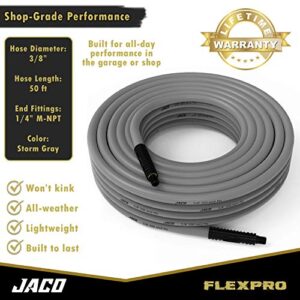 JACO FlexPro Hybrid Air Hose (3/8" x 50 ft) | Dual 1/4" M-NPT Fittings (Storm Gray)