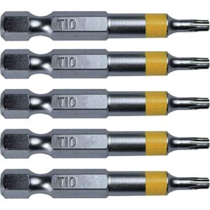 t10 (t-10) torx/star driver bit - color coded t10 x 2" torx/star drive quick change shank bit for screws and fasteners requiring t10 (t-10) size bits (5 pack)