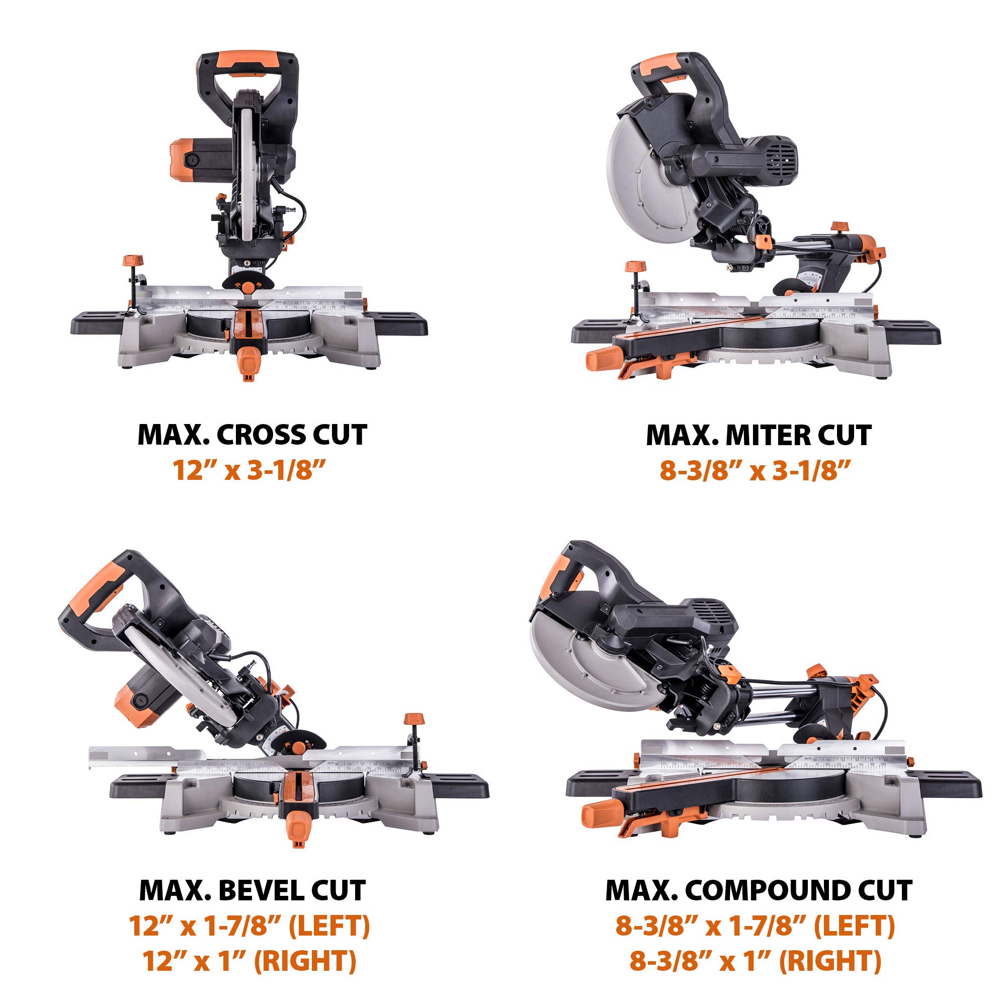 Evolution Power Tools R255SMSDB 10" Multi-Material Double Bevel Sliding Compound Miter Saw