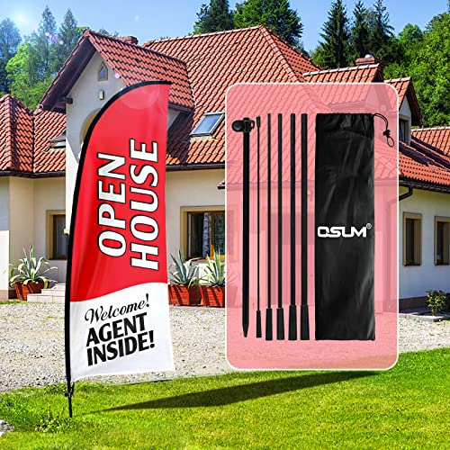 QSUM Open House Flag for Real Estate Agents, Open House Signs with Pole Kit/Ground Stake, Windless Open Banner for Business/Advertising/Open House Events (Red)