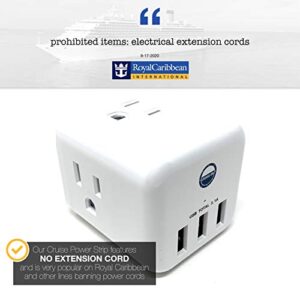 Cruise Ship Power Strip - No Surge Cube Outlet Multi Plug [3 Electrical Outlet + 3 USB Port] Cruise Approved Power Strip Charger in 2023, 2024 & 2025