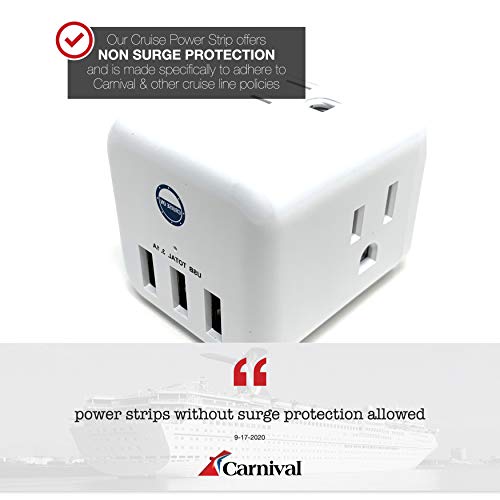 Cruise Ship Power Strip - No Surge Cube Outlet Multi Plug [3 Electrical Outlet + 3 USB Port] Cruise Approved Power Strip Charger in 2023, 2024 & 2025