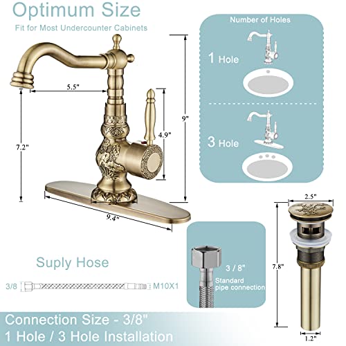 Senlesen Antique Brass Swivel Spout Bathroom Faucet Vanity Sink Mixer Tap and Pop Up Drain with Overflow