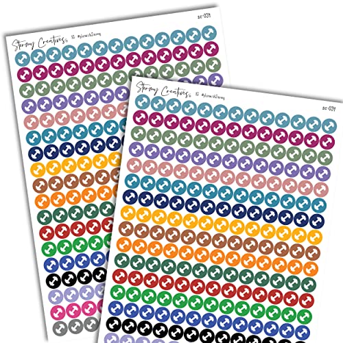 Small Gym, Weight Icon Decorative Planning Stickers, 2 Sheets, 468 total stickers, 0.3" diameter, Multicolor, Health & Wellness Planner