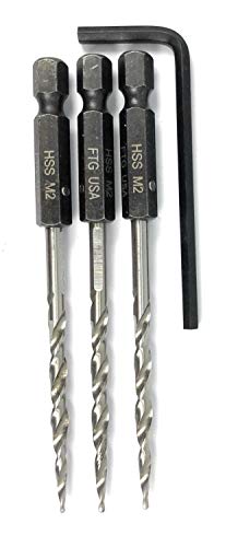 FTG USA Replacement Tapered Countersink Drill Bit Set 3 Pc (#4) 7/64" Countersink Bit Same Size Bit Replacement Only, Countersink Replacement Drill Bit FTG Maximum Torque Wood Bits Secured with Pin