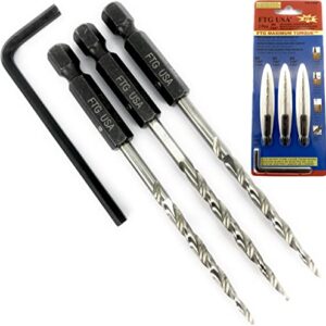 FTG USA Replacement Tapered Countersink Drill Bit Set 3 Pc (#4) 7/64" Countersink Bit Same Size Bit Replacement Only, Countersink Replacement Drill Bit FTG Maximum Torque Wood Bits Secured with Pin