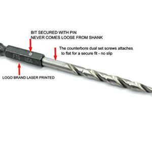 FTG USA Replacement Tapered Countersink Drill Bit Set 3 Pc (#4) 7/64" Countersink Bit Same Size Bit Replacement Only, Countersink Replacement Drill Bit FTG Maximum Torque Wood Bits Secured with Pin