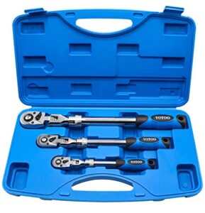 yotoo extendable ratchet set 3pcs 1/4", 3/8" & 1/2" drive 72 tooth flex-head quick release locking ratchets