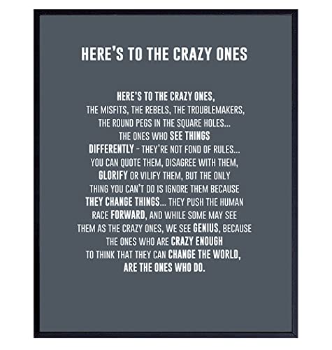 Heres to the Crazy Ones Entrepreneurial Motivational Quote -8x10 Art Print, Home Decor - Inspirational Wall Art Poster - Unique Room Decorations for Office, Den - Gift for Entrepreneur, Boss