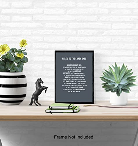 Heres to the Crazy Ones Entrepreneurial Motivational Quote -8x10 Art Print, Home Decor - Inspirational Wall Art Poster - Unique Room Decorations for Office, Den - Gift for Entrepreneur, Boss