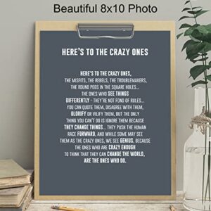 Heres to the Crazy Ones Entrepreneurial Motivational Quote -8x10 Art Print, Home Decor - Inspirational Wall Art Poster - Unique Room Decorations for Office, Den - Gift for Entrepreneur, Boss